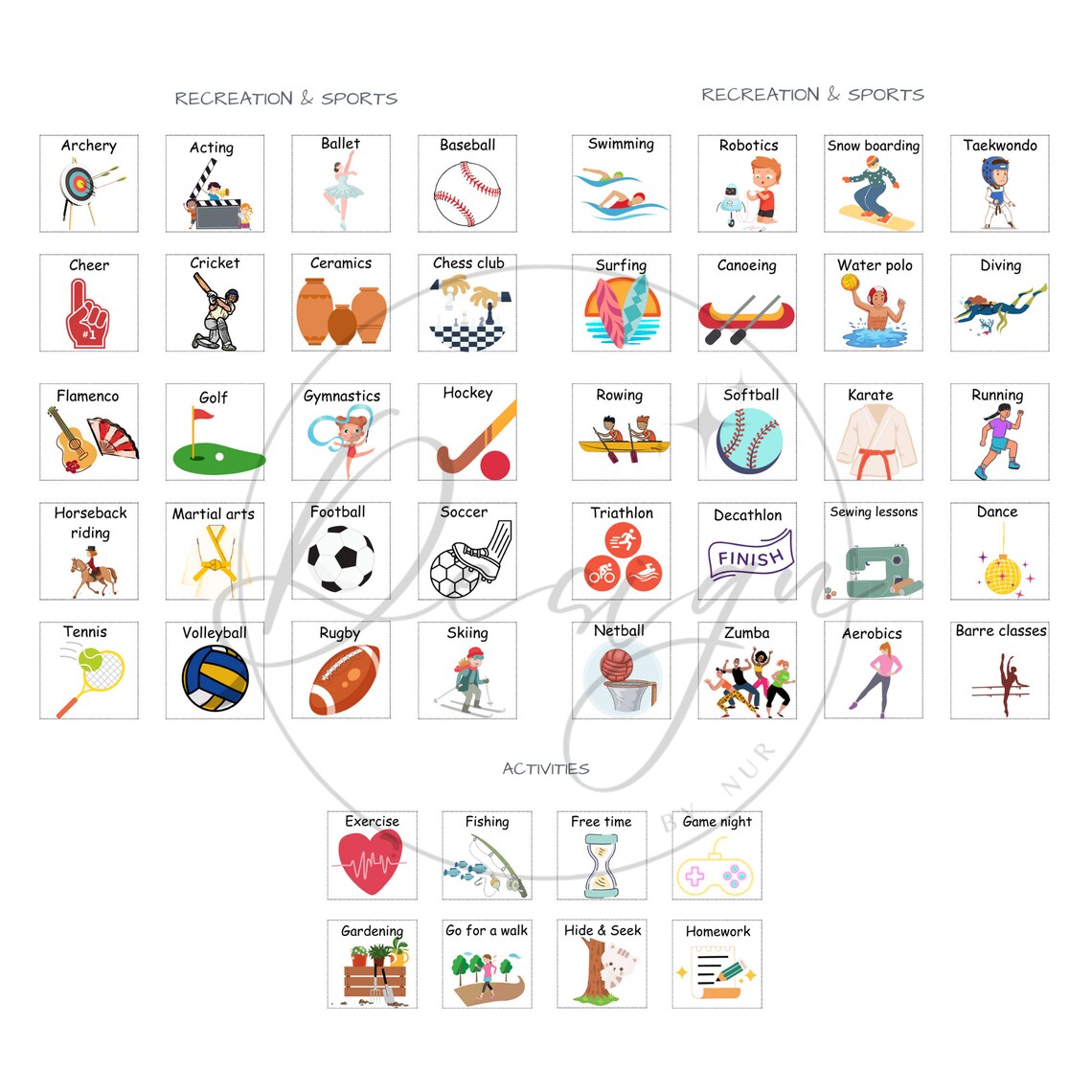 Printable Daily Routine Cards, Kids Activity, Recreation, Sports Cards ...