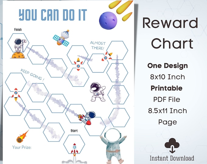 PRINTABLE Space Rocket Reward Chart, Kids Chore Chart, Routine Sticker ...