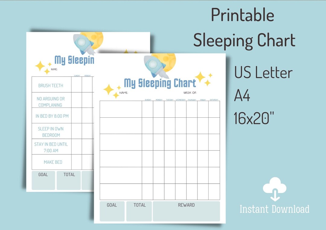 Printable Kid's Sleeping Chart, Kids Stay in Bed All Night Reward Chart ...