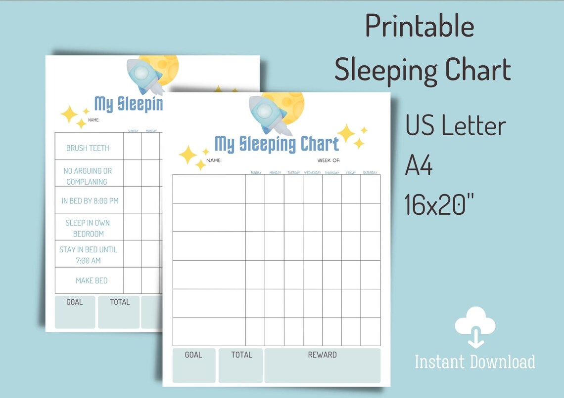 Printable Kid's Sleeping Chart, Kids Stay in Bed All Night Reward Chart ...