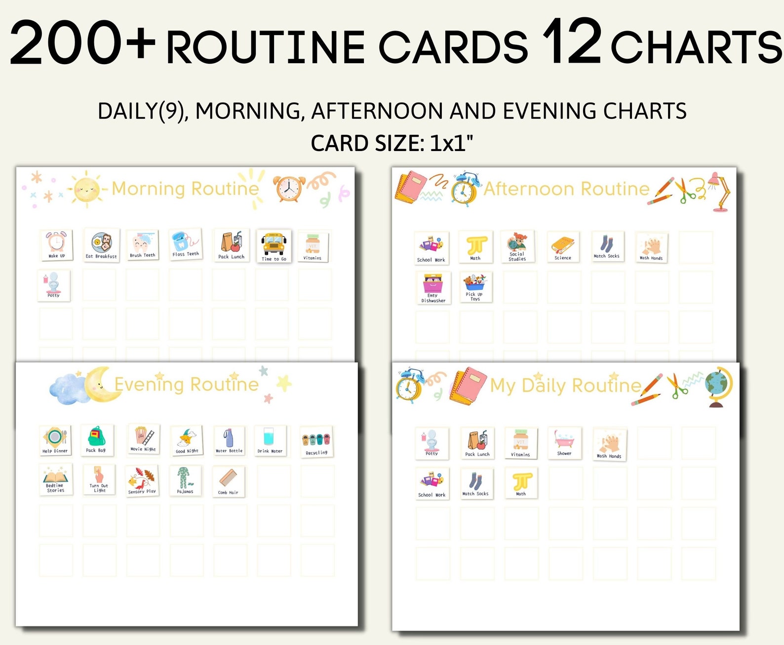 200 Daily Routine Cards, Kids Daily Rhythm Cards, Toddler Routine Cards ...