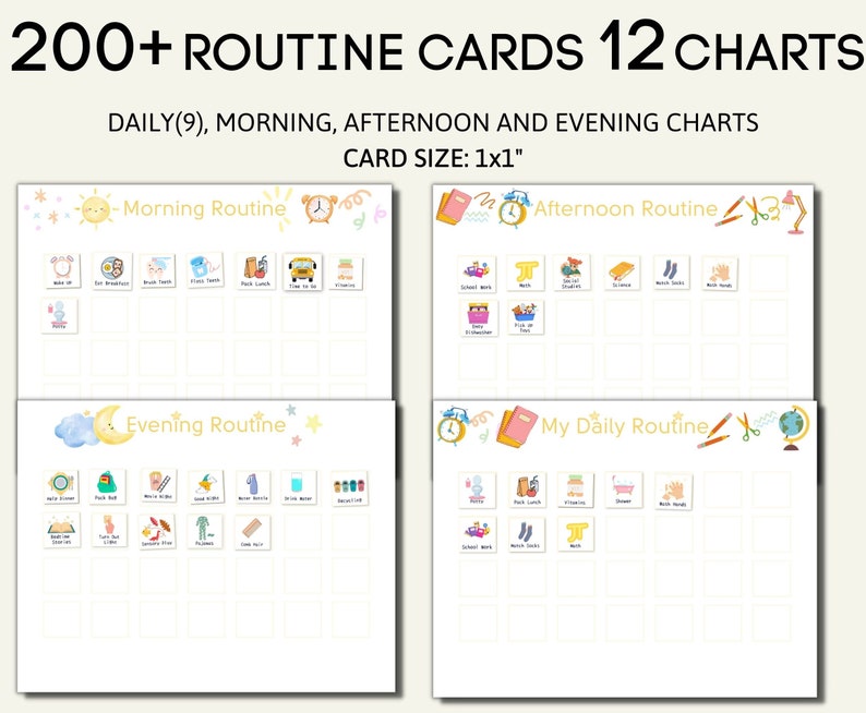 200 Daily Routine Cards, Kids Daily Rhythm Cards, Toddler Routine Cards ...