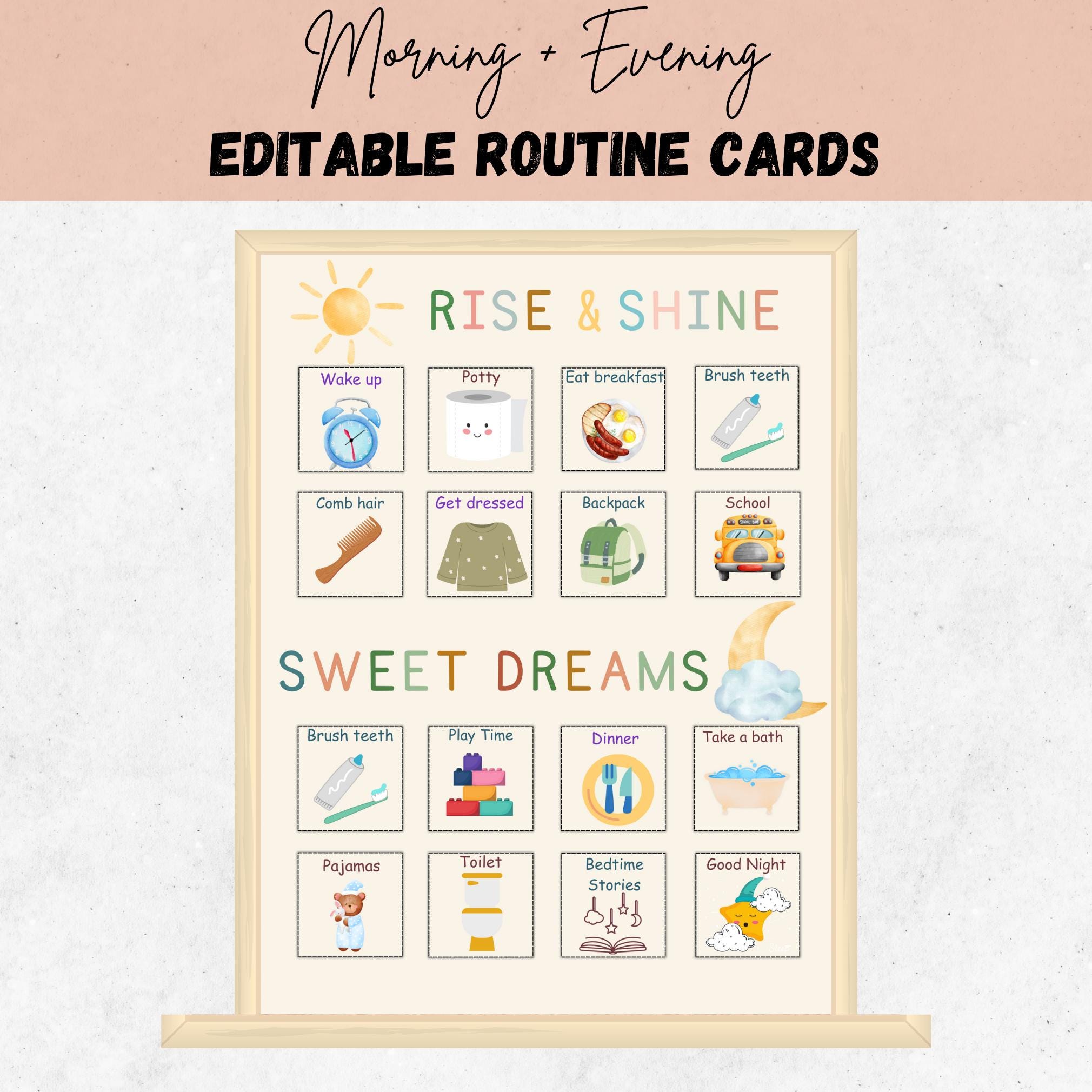 Morning and Evening Routine Cards for Kids, Visual Daily Schedule ...
