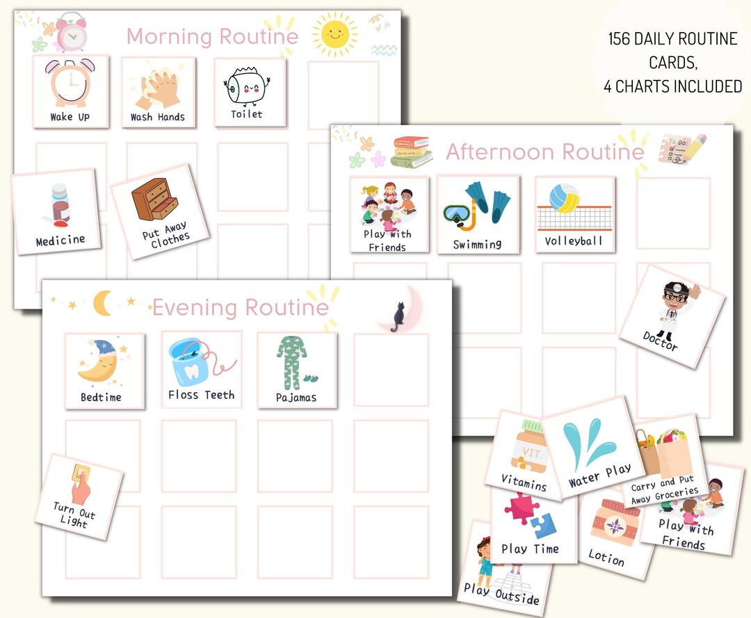 Daily Routine Cards and Charts, Toddler Routine Checklist, Kids Visual ...