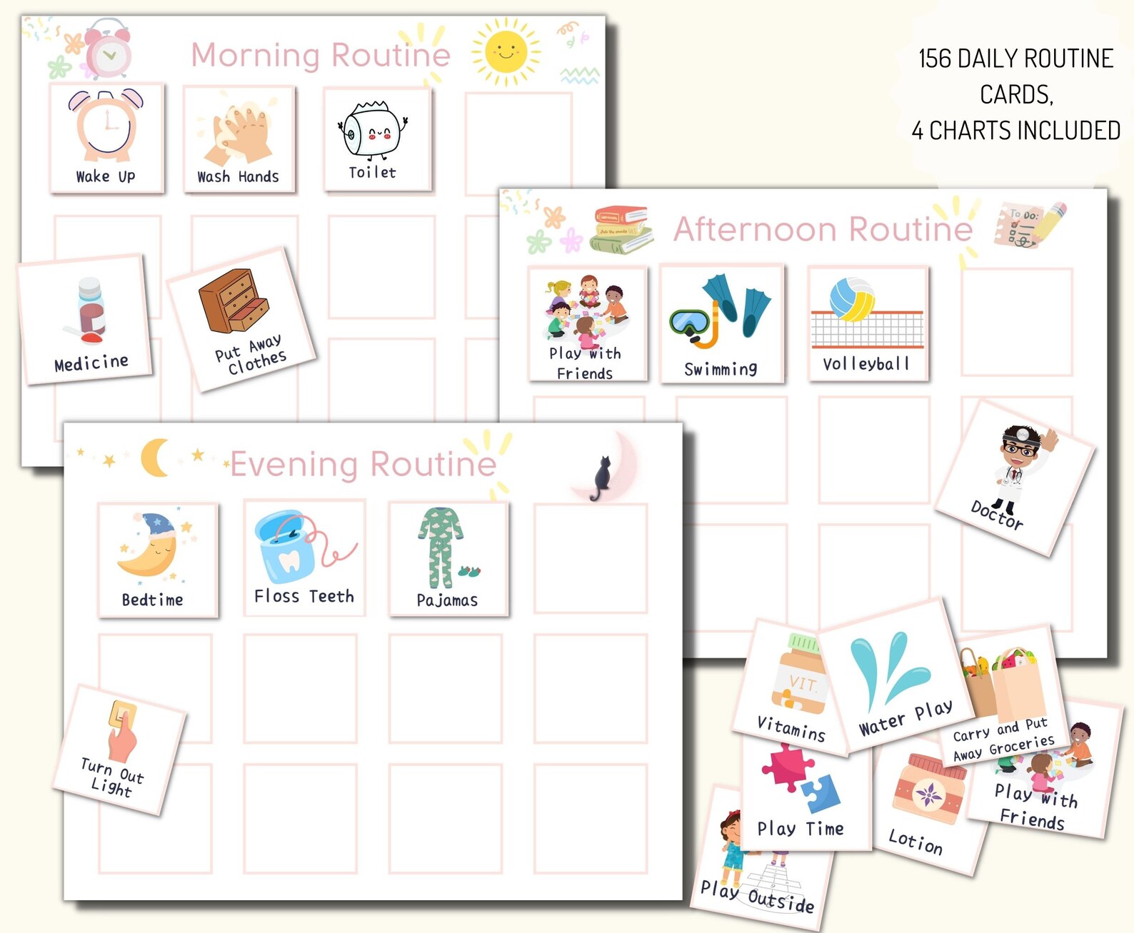 Daily Routine Cards and Charts, Toddler Routine Checklist, Kids Visual ...