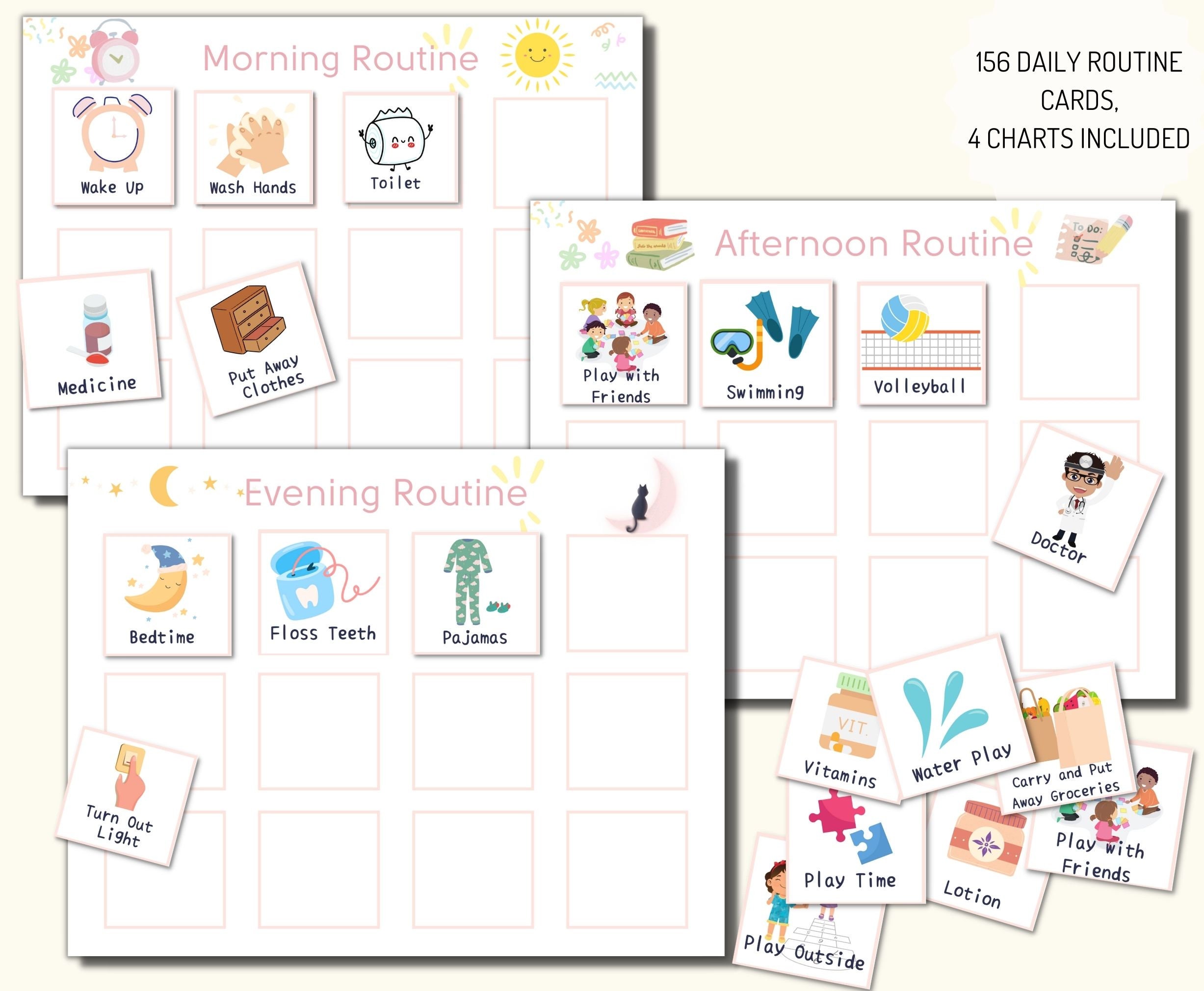 Daily Routine Cards and Charts, Toddler Routine Checklist, Kids Visual ...