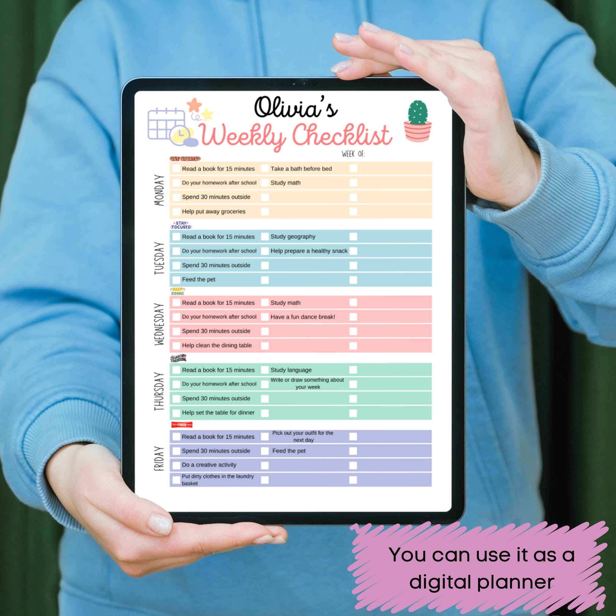 Editable Weekly Checklist, Weekly Planner for Kids, Student Calendar ...