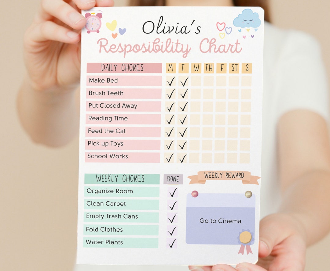 Responsibility Chart Kids Daily School Checklist to Do List - Etsy