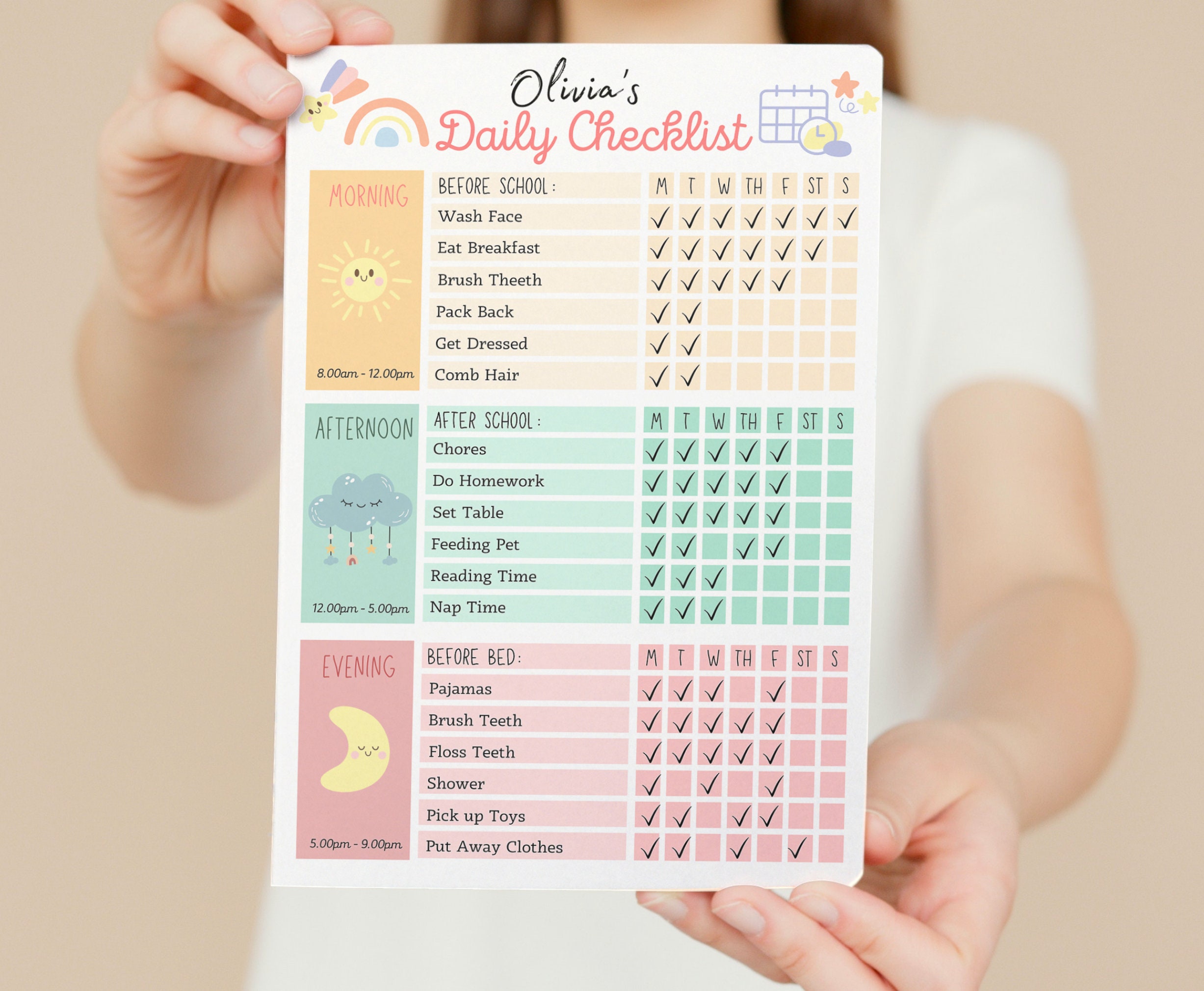 Kids Daily School Checklist, Responsibility Chart, to Do List, Editable ...