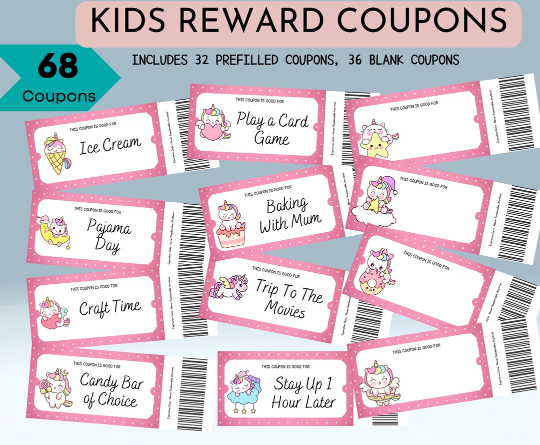 Unicorn Reward Coupons for Girls: Good Behavior Tickets (PDF Template ...