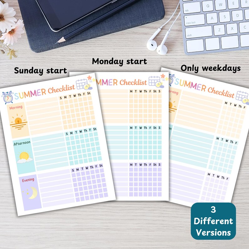 Summer Daily Checklist for Kids, Responsibility Chart, to Do List ...