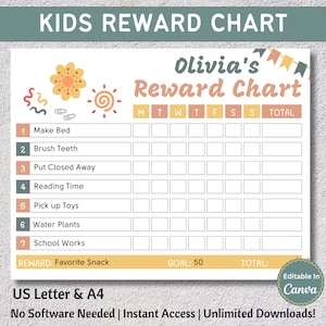Kids Reward Chart, Daily Checklist, Weekly Chore Chart, Chore Tracker ...