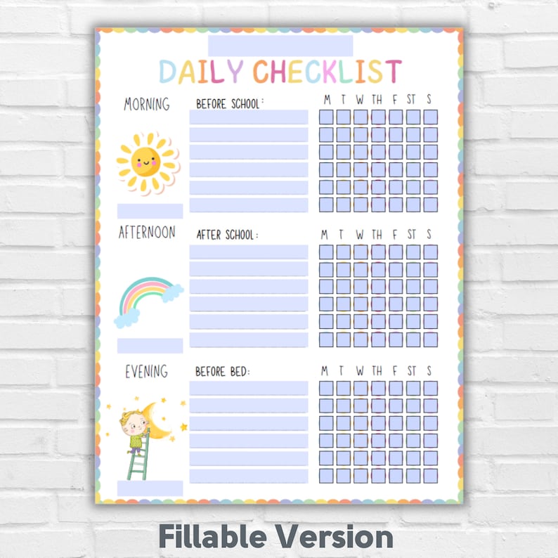 Kids Daily Checklist, Kids Planner, Kids Checklist, Kids Daily Routine ...