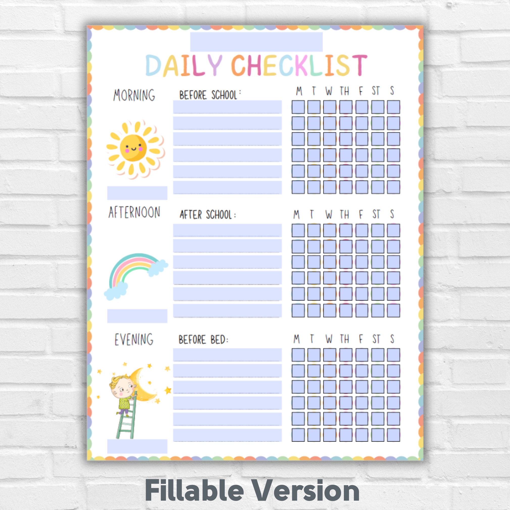Kids Daily Checklist, Kids Planner, Kids Checklist, Kids Daily Routine ...