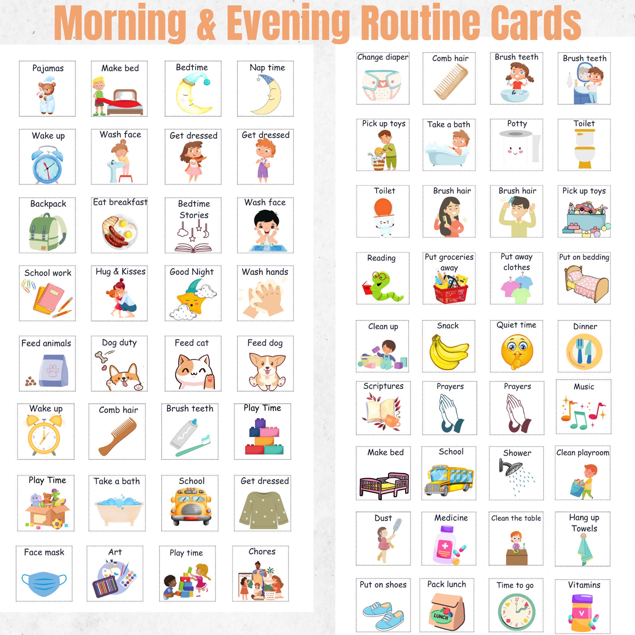 Kids Daily Responsibility Chart, Printable Daily Routine, Visual ...