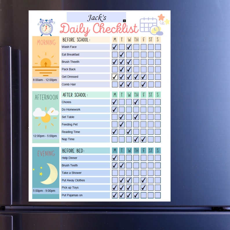 Kids Daily Checklist, Kids Planner, Kids Checklist, Kids Daily Routine ...