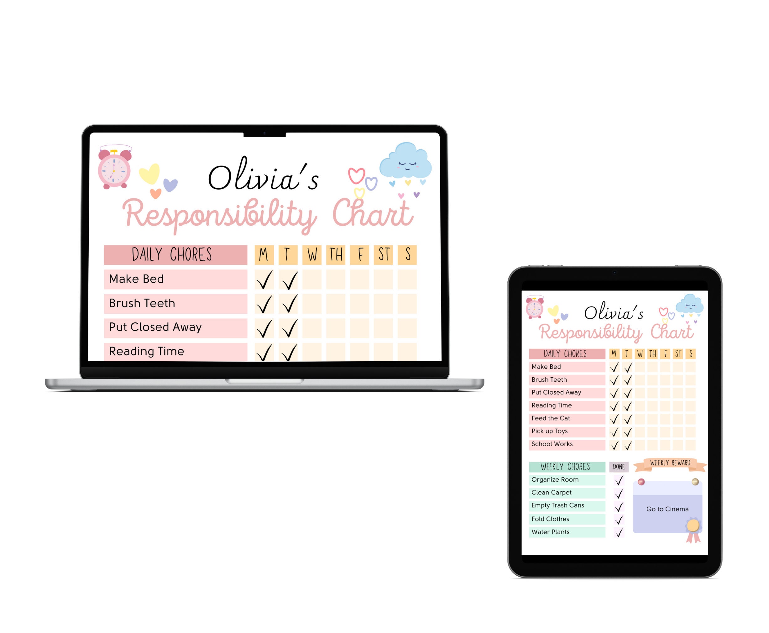Responsibility Chart, Kids Daily School Checklist, to Do List, Editable ...