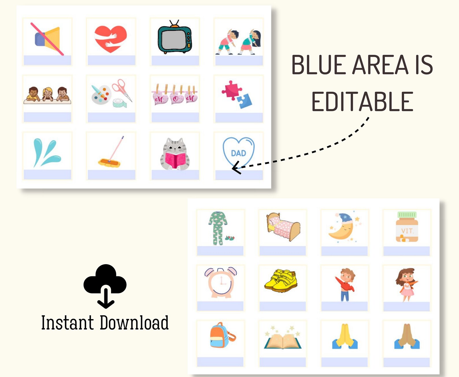 Daily Visual Routine Chart With Cards, Editable Kids Daily Rhythm Cards ...