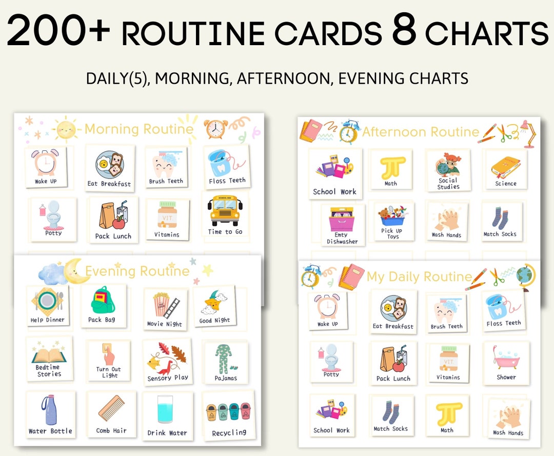 200 Daily Routine Cards, Editable Kids Daily Rhythm Cards, Toddler ...