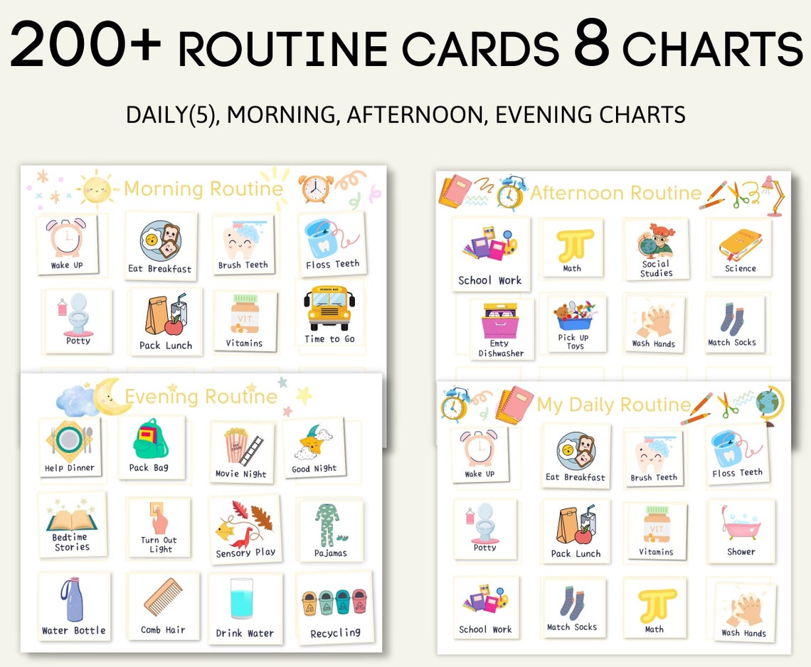 200 Daily Routine Cards Editable Kids Daily Rhythm Cards - Etsy