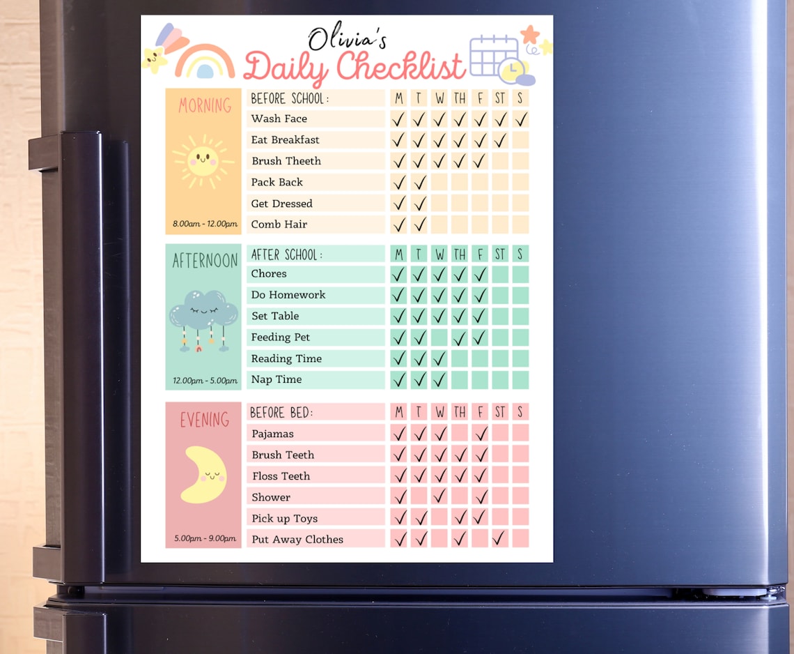 Kids Daily School Checklist Responsibility Chart to Do List - Etsy ...