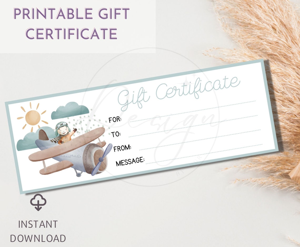 Flying Boy Gift Certificate, Printable Gift Voucher Ticket, Blank ...