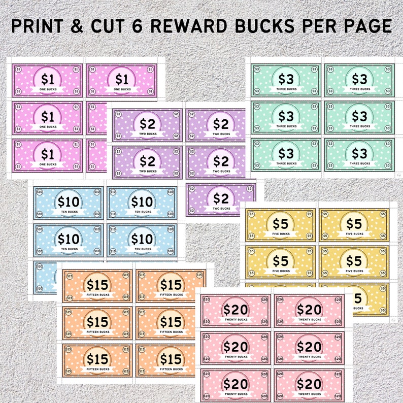 Editable Kids Reward Bucks, Printable, Mom Bucks, Kids Reward Coupons ...