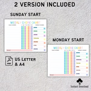 Editable Chore Chart for Kids, Printable Weekly Chore Chart ...