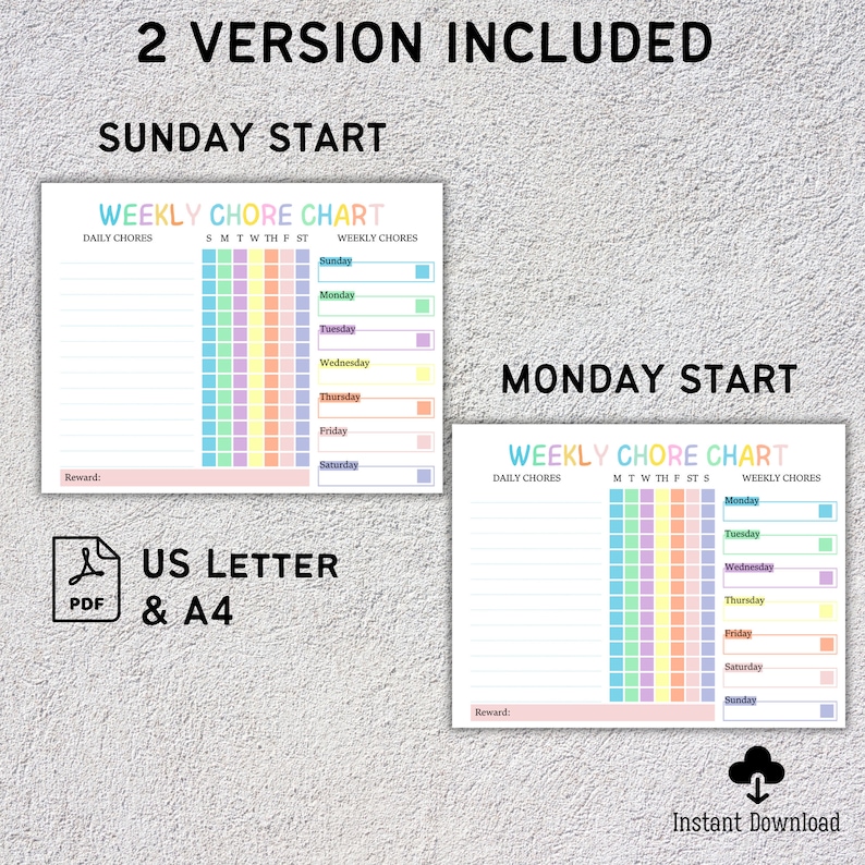 Editable Chore Chart for Kids, Printable Weekly Chore Chart ...