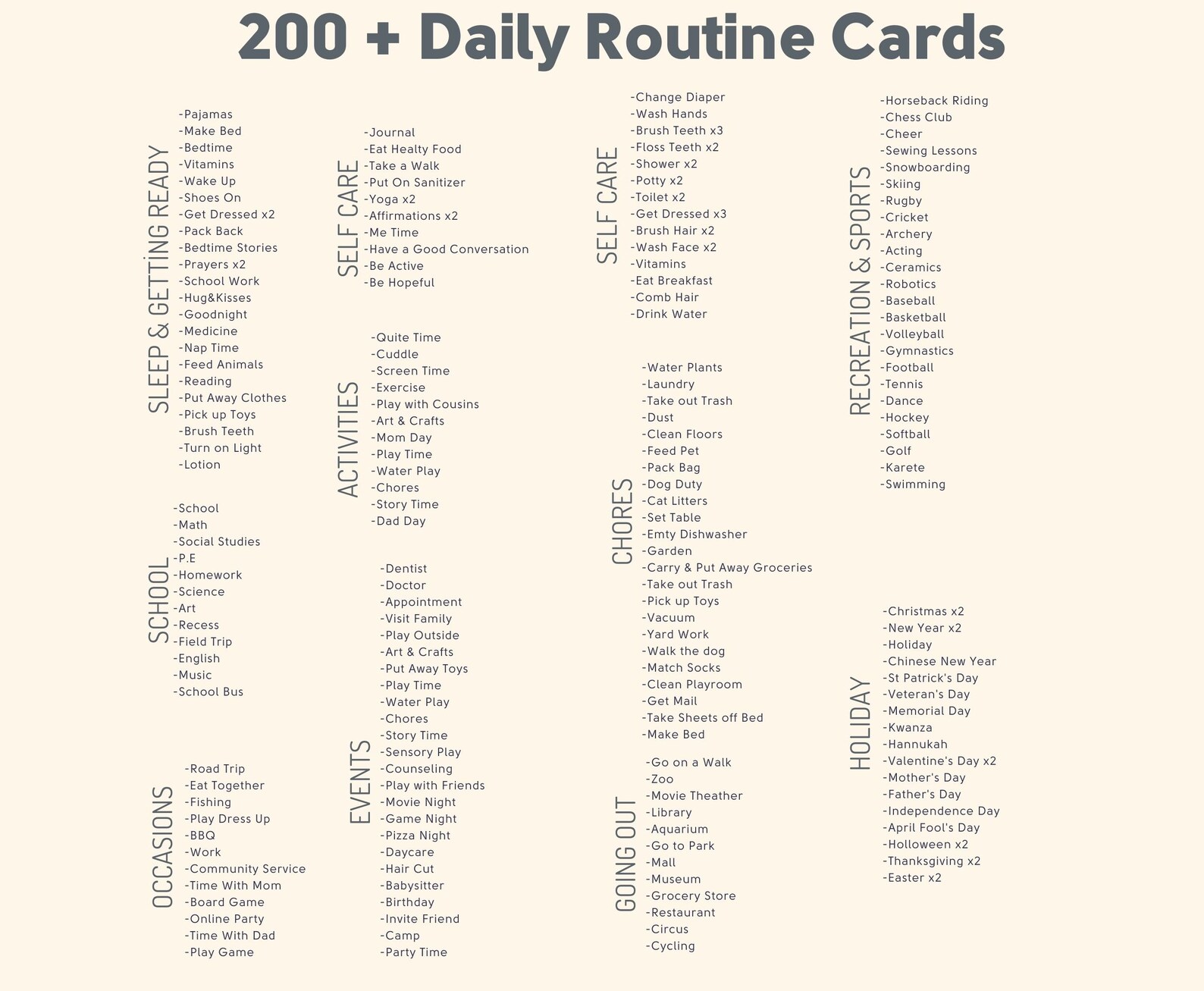 200 Daily Routine Cards, Editable Kids Daily Rhythm Cards, Toddler ...