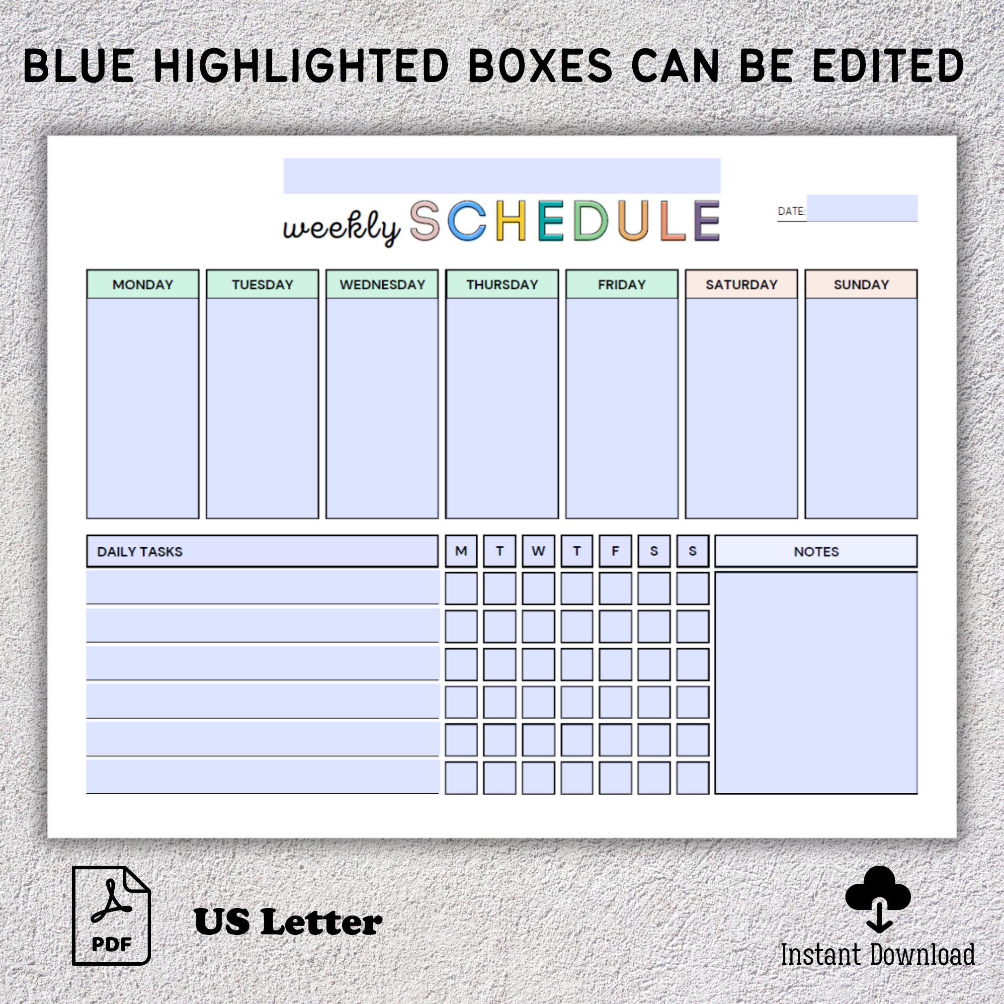 Editable Weekly Schedule for Kids | Kids Weekly Planner PDF | Weekly ...