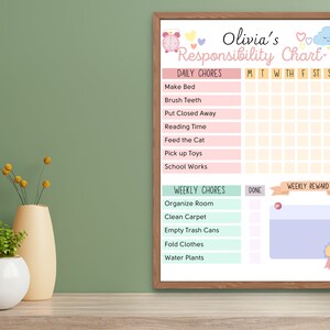 Responsibility Chart, Kids Daily School Checklist, to Do List, Editable ...