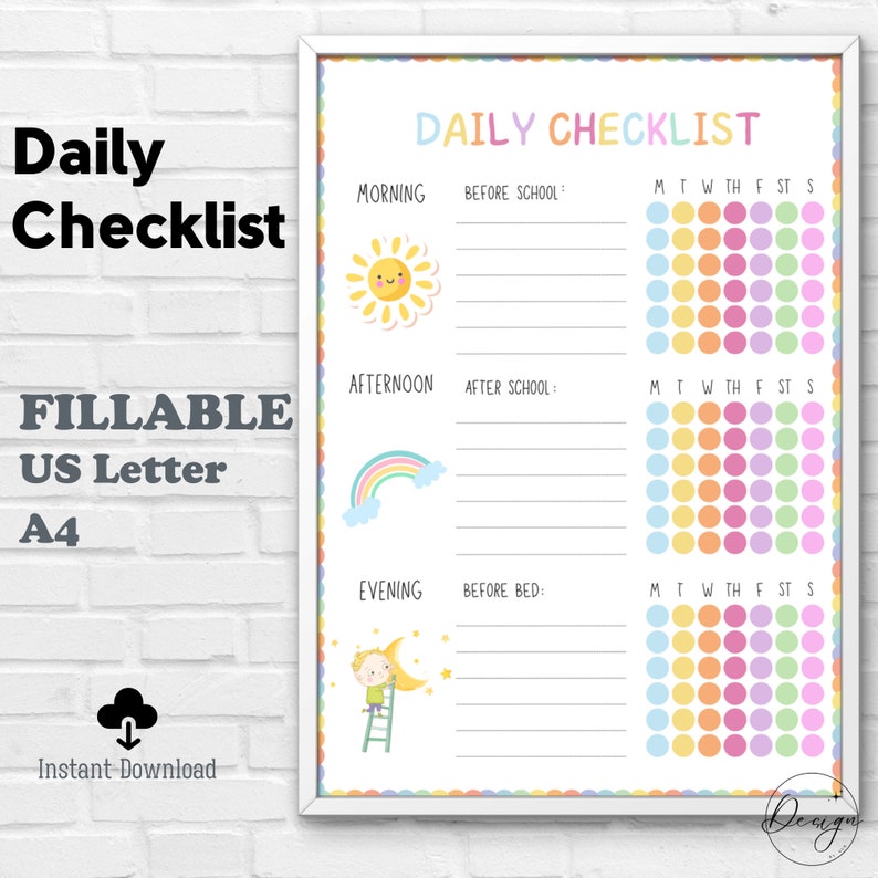 Kids Daily Checklist, Kids Planner, Kids Checklist, Kids Daily Routine ...