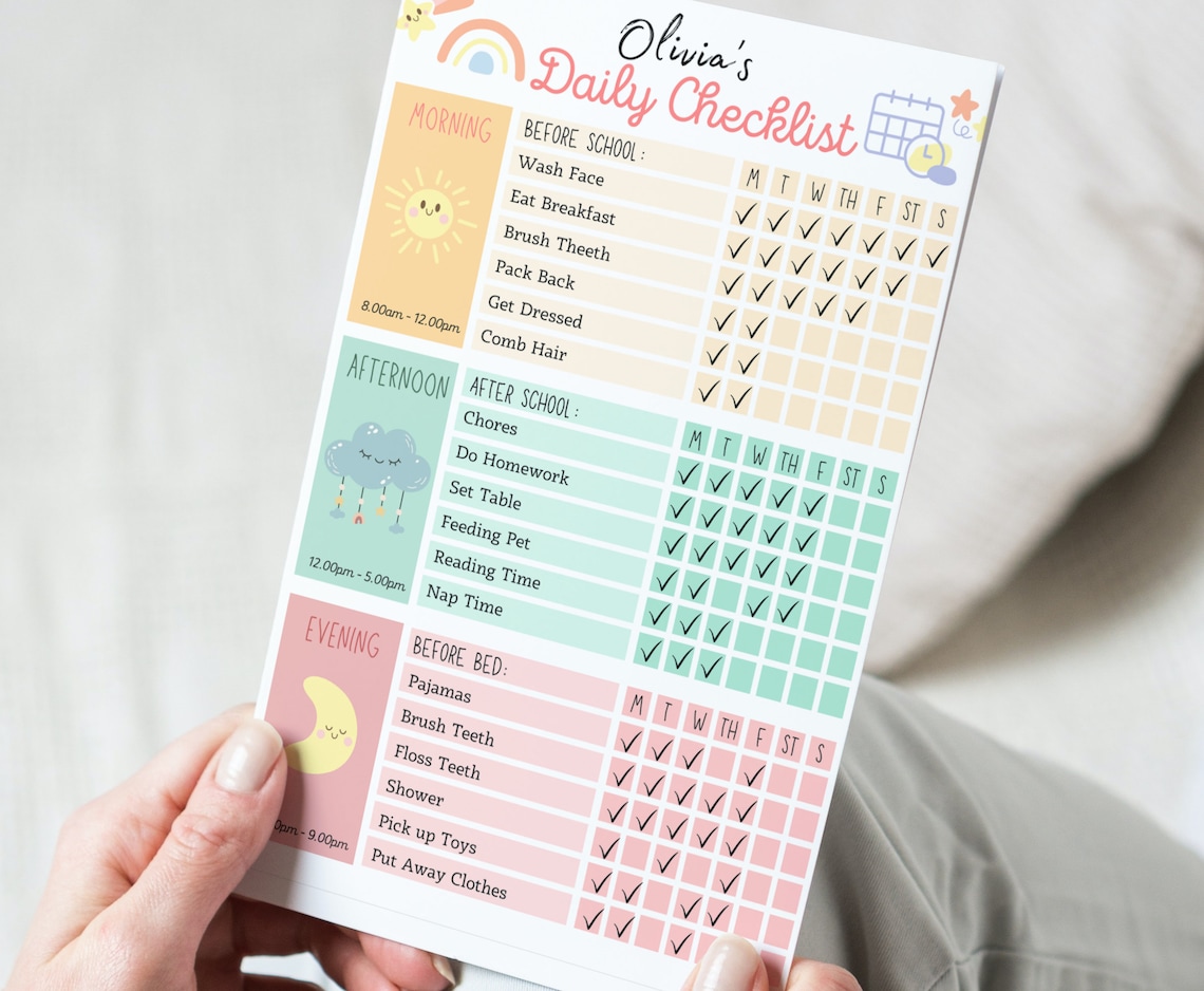 Kids Daily School Checklist Responsibility Chart to Do List - Etsy
