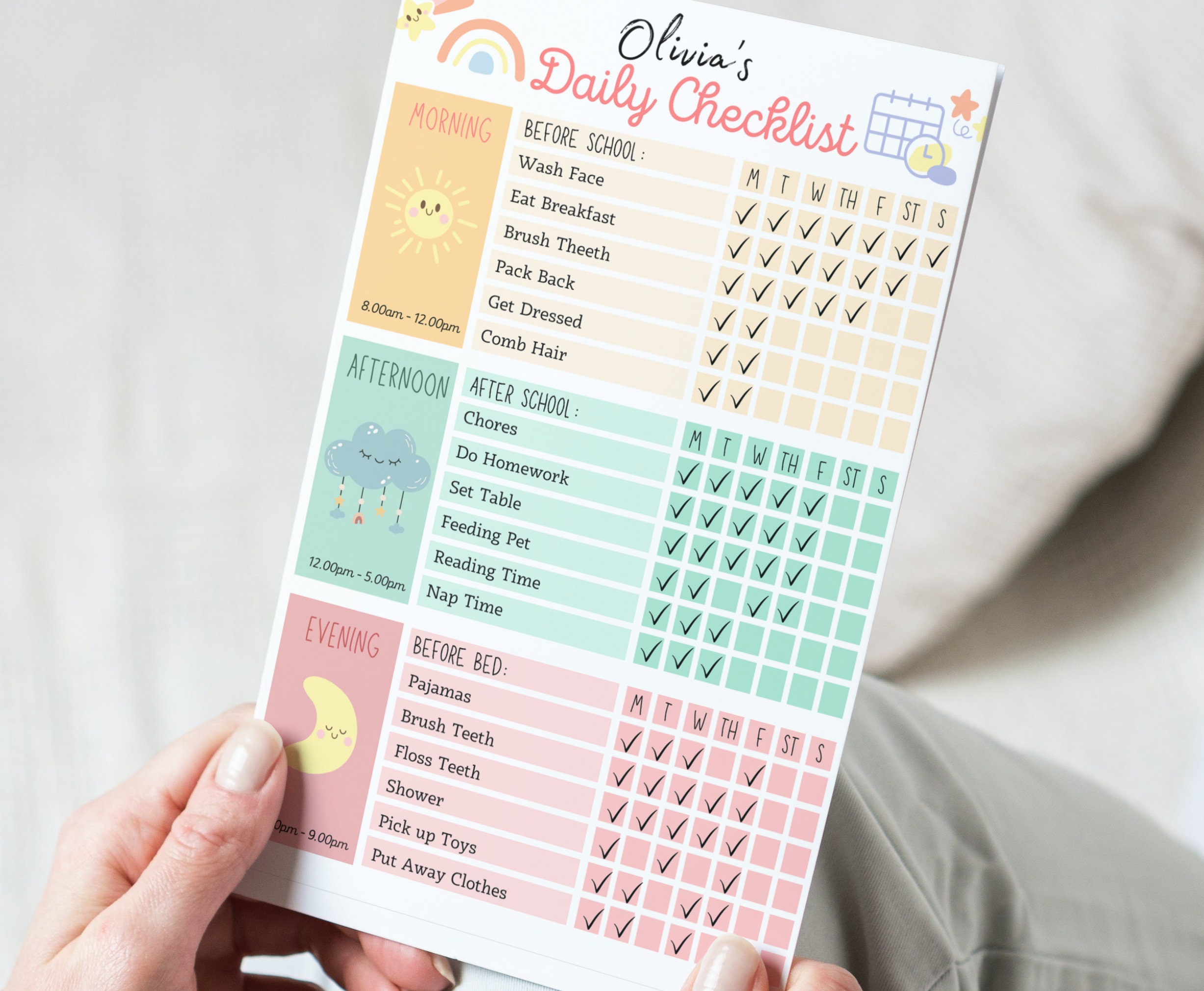 Kids Daily School Checklist, Responsibility Chart, to Do List, Editable ...