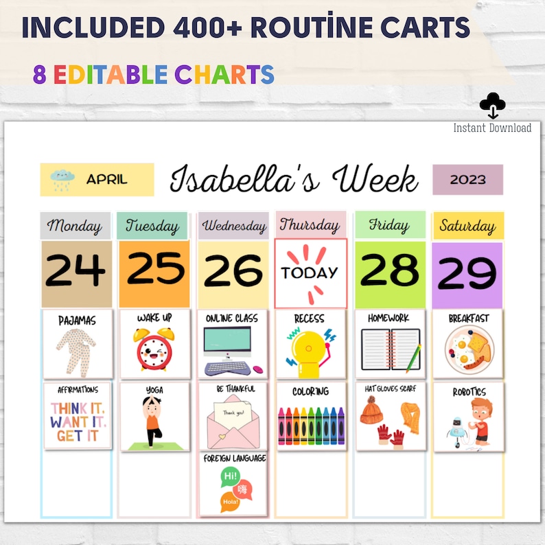 Kids Visual Routine Chart: Editable Weekly Planner With 400+ Cards ...