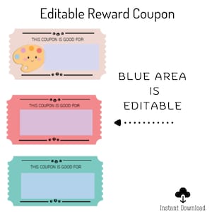 Printable Kids Reward Coupons, Editable Reward Coupons, Pre-filled ...