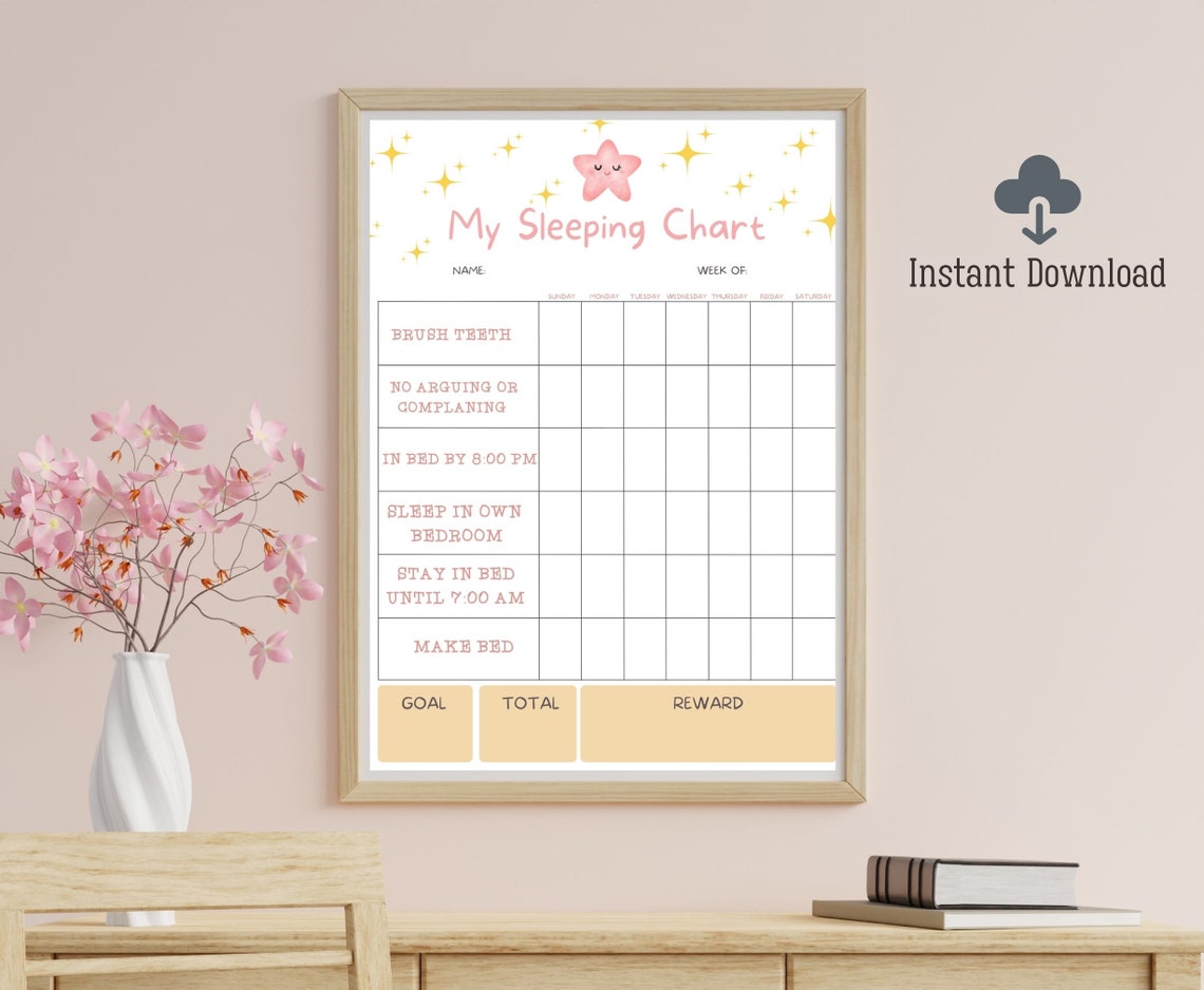 Printable Kid's Sleeping Chart, Kids Stay in Bed All Night Reward Chart ...