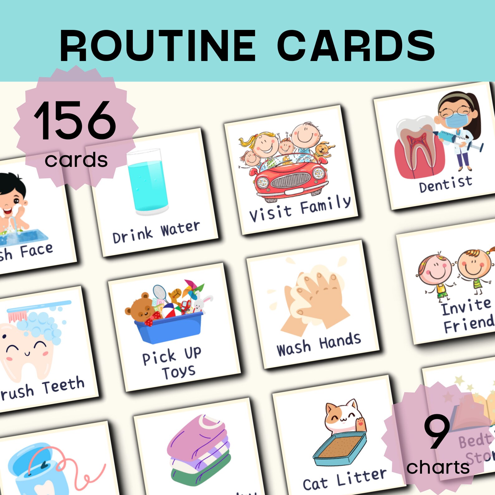 Daily Visual Routine Chart With Cards, Editable Kids Daily Rhythm Cards ...