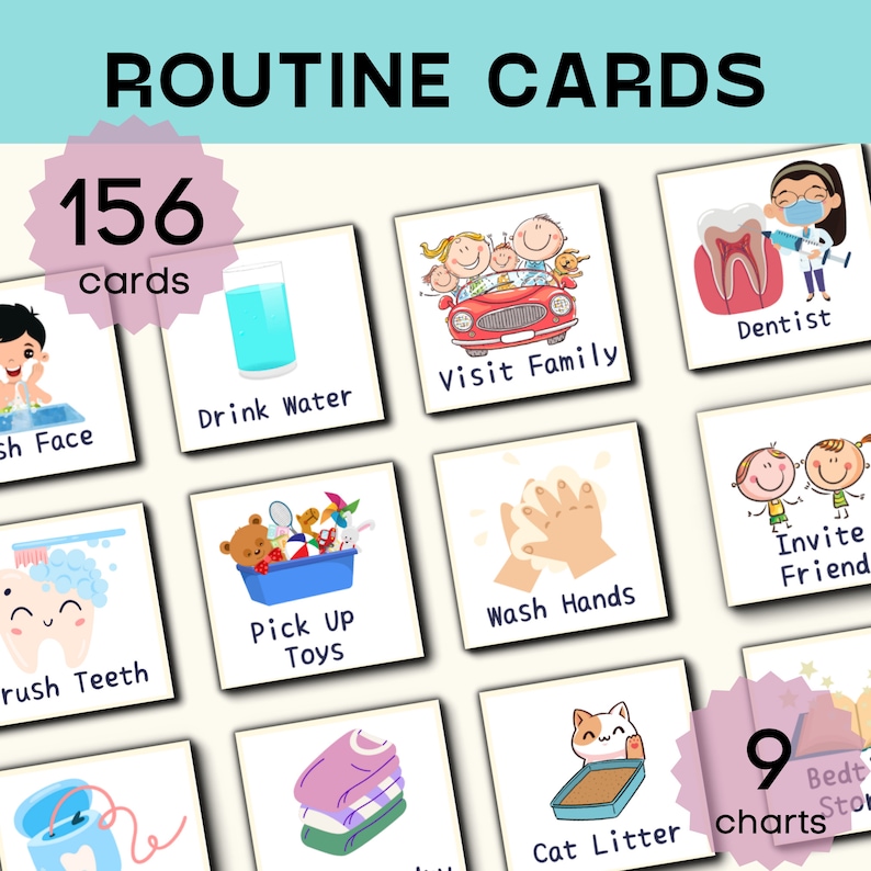 Daily Visual Routine Chart With Cards, Editable Kids Daily Rhythm Cards ...