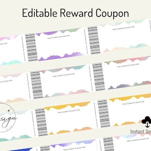 Printable Kids Reward Coupons, Editable Reward Coupons, Pre-filled ...