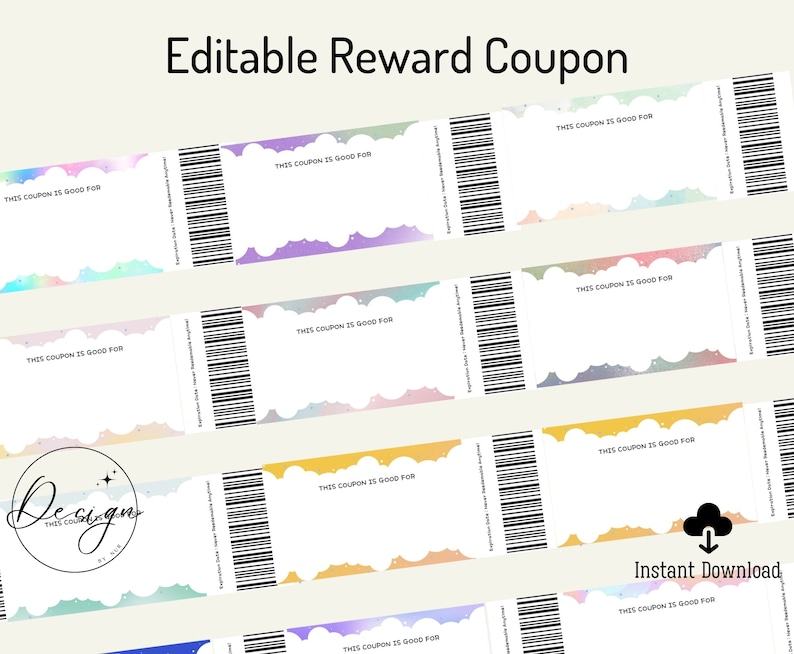 Printable Kids Reward Coupons Editable Reward Coupons - Etsy