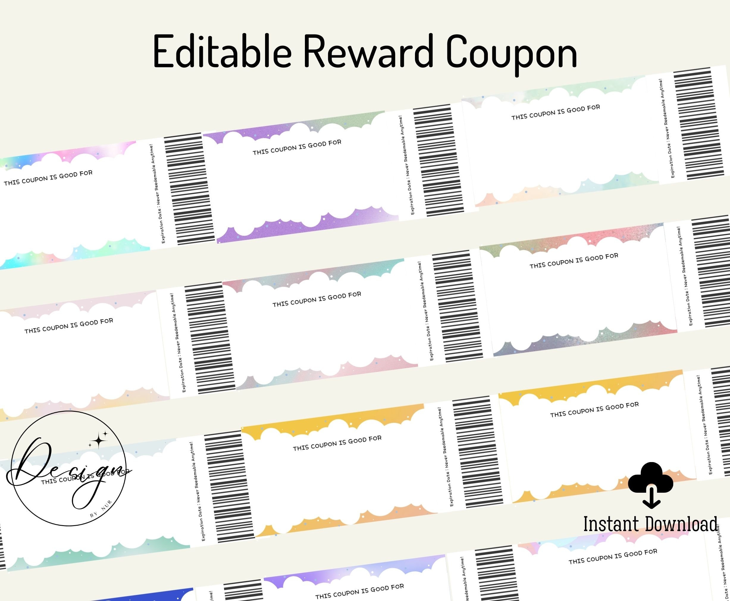 Printable Kids Reward Coupons, Editable Reward Coupons, Pre-filled ...