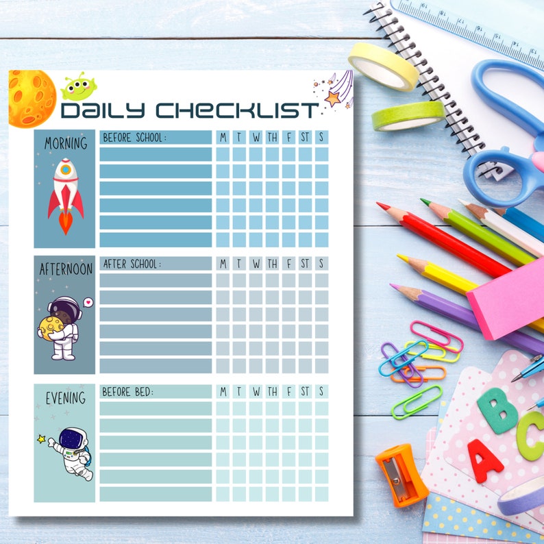 Kids Daily School Checklist, Responsibility Chart, to Do List, Editable ...