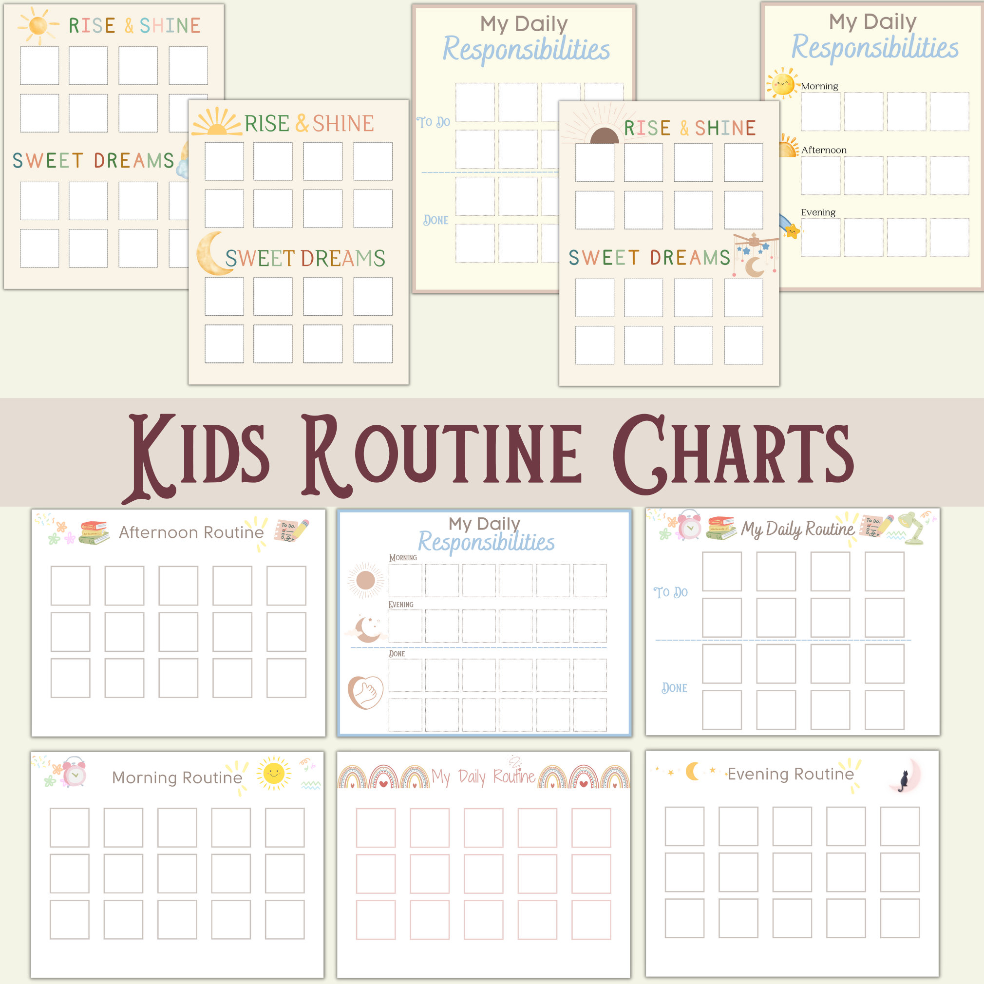 Kids Daily Responsibility Chart, Printable Daily Routine, Visual ...