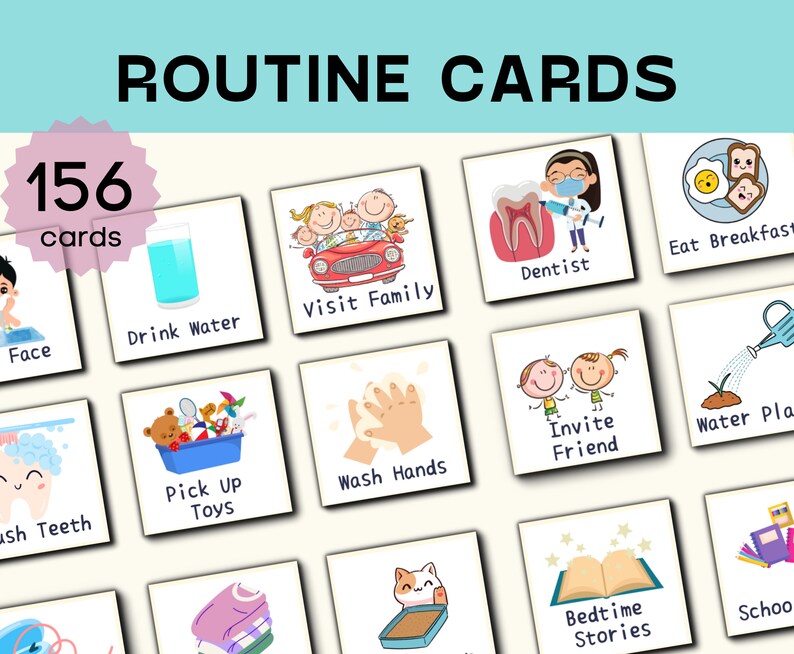 156 Daily Routine Cards Editable Kids Daily Rhythm Cards - Etsy