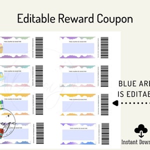 Printable Kids Reward Coupons, Editable Reward Coupons, Pre-filled ...