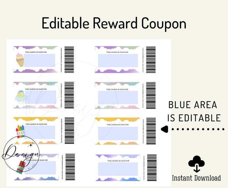 Printable Kids Reward Coupons, Editable Reward Coupons, Pre-filled ...