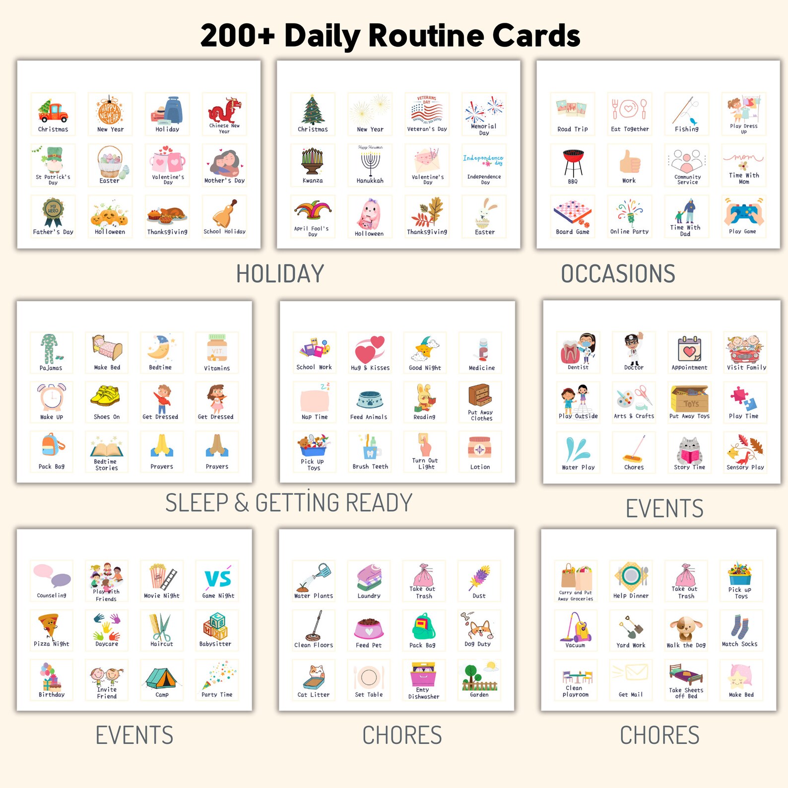 200+ Daily Routine Cards, Editable Kids Daily Rhythm Cards, Toddler ...