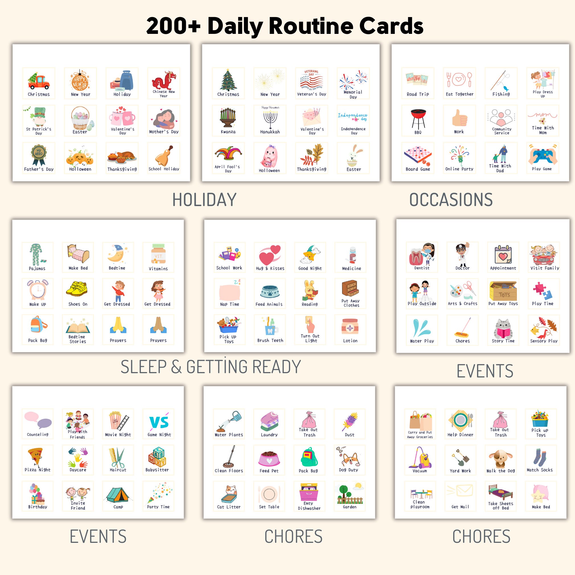 200+ Daily Routine Cards, Editable Kids Daily Rhythm Cards, Toddler ...
